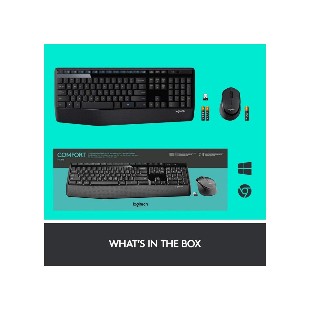 Wireless Keyboard & Mouse Logitech MK345, Spill-resist, Palm rest, FN ...
